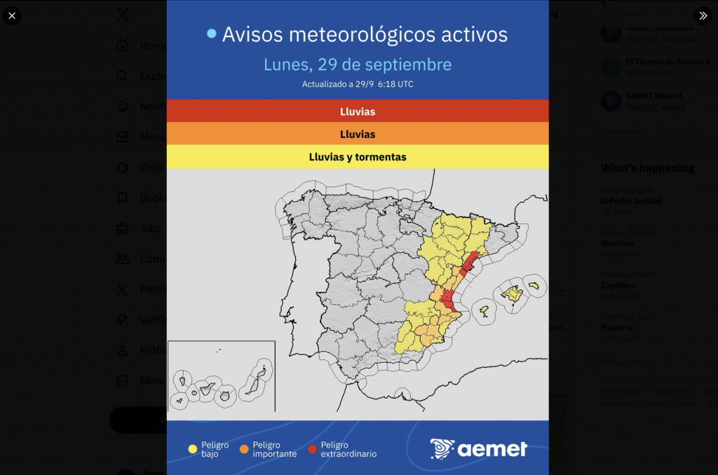 Spain's weather agency maintains alerts in Valencia, Castellón ...